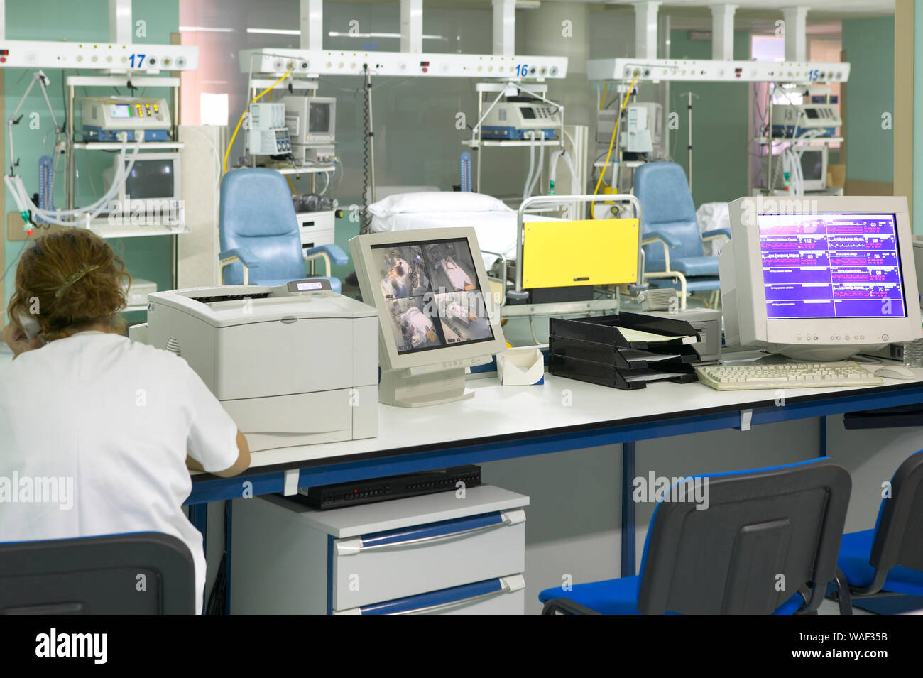 Hospital intensive care unit area. Health center and medical equipment ...