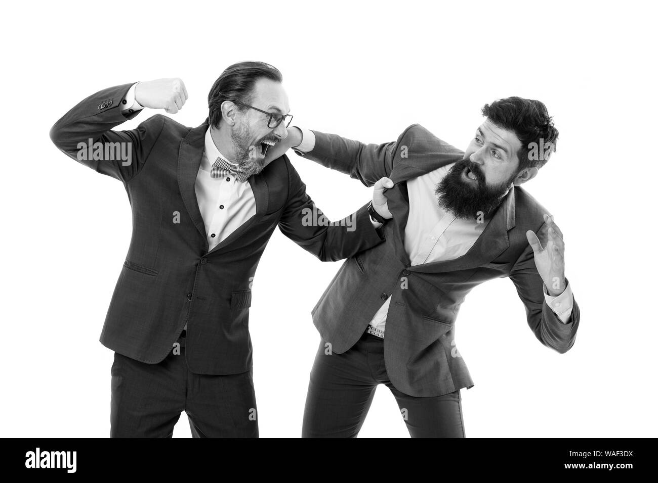 aggressive men fight for business. conflict of boss men. bearded ...