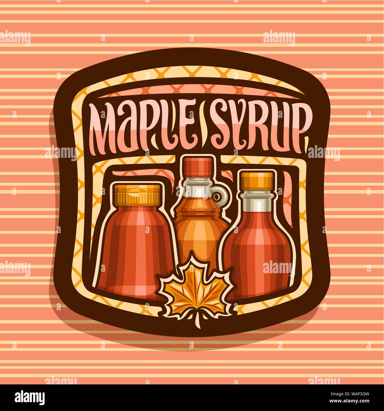 Vector logo for Maple Syrup, dark square tag with 3 different bottles ...