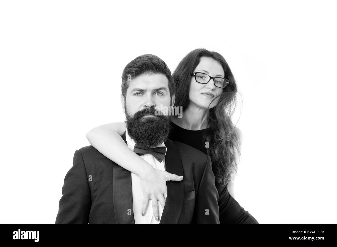 Celebrate anniversary. Romantic couple wear formal clothes. Couple in ...