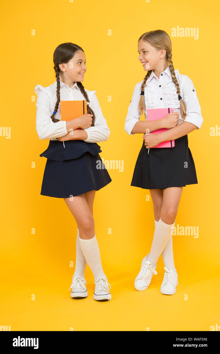 Diary for girls concept. back to school. Classmates at book store or ...