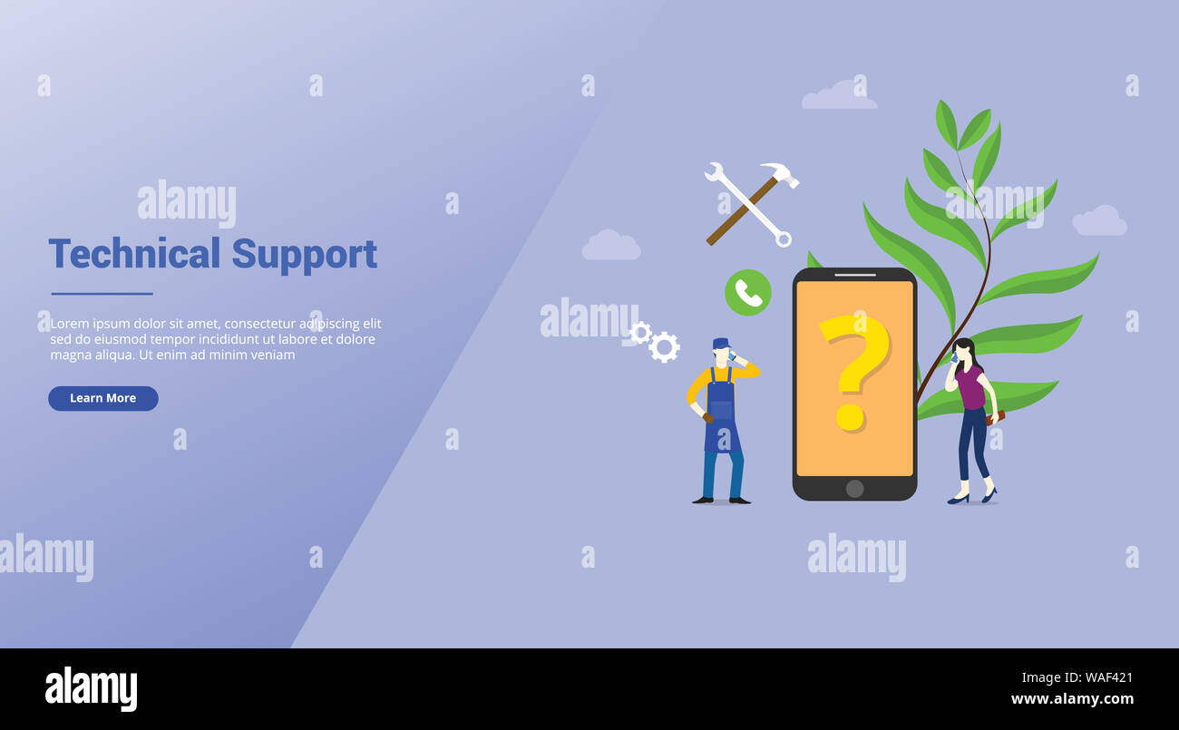 call technical support with men two people calling with wrench icon and ...