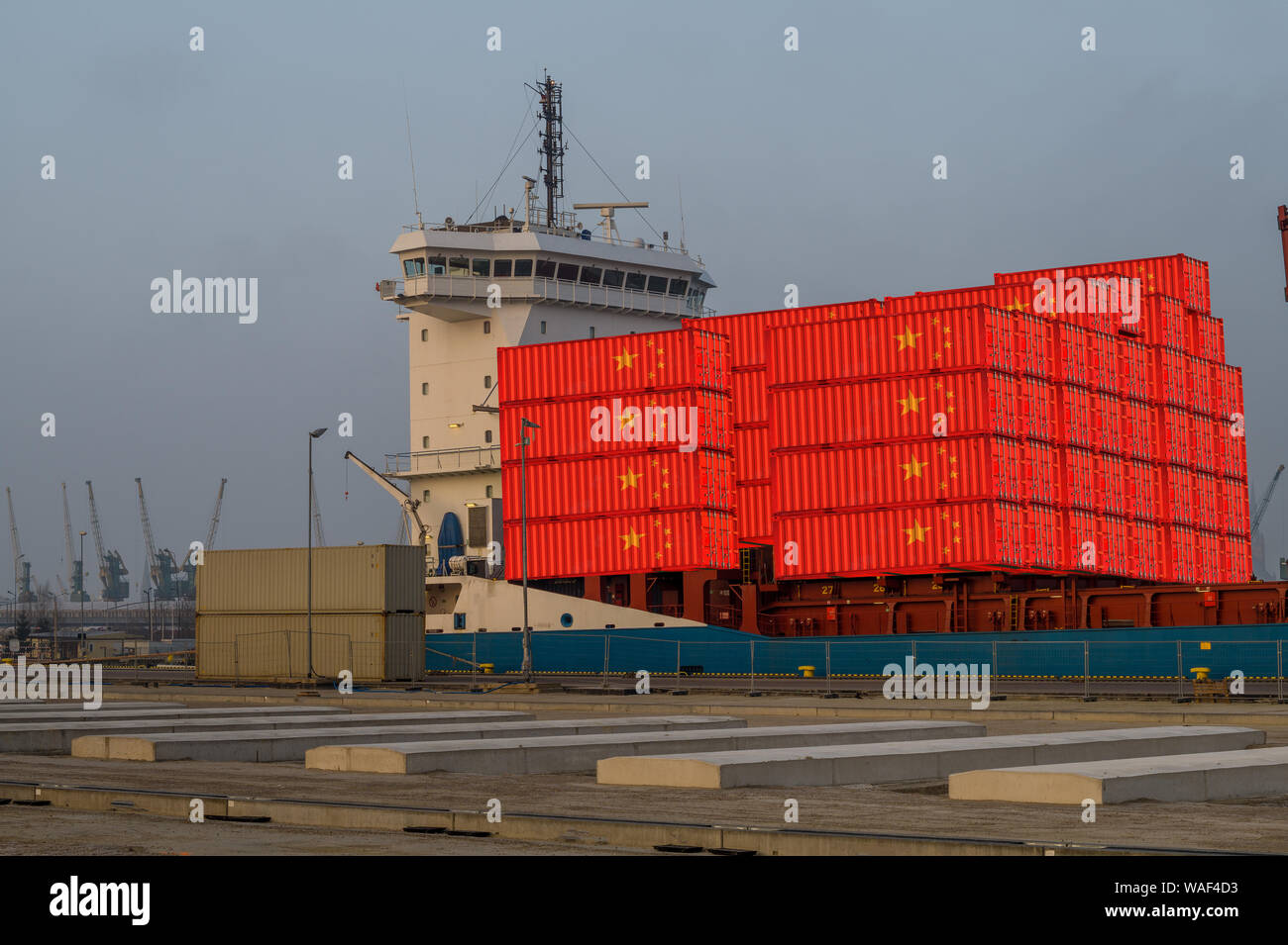 Chinese ship with containers at the port Stock Photo - Alamy
