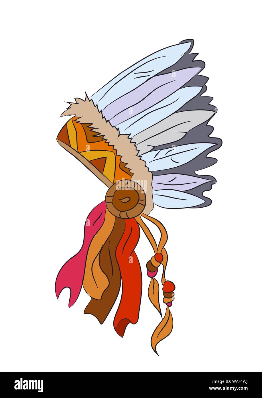 vector illustration of hat with feathers of indian, drawing color ...