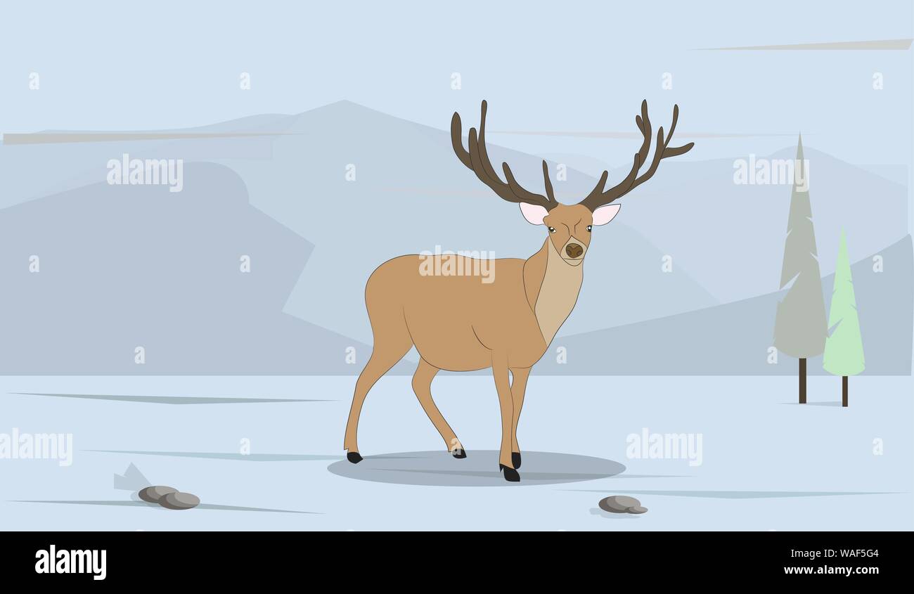 a strong deer running in the mountains, vector Stock Vector Image & Art ...