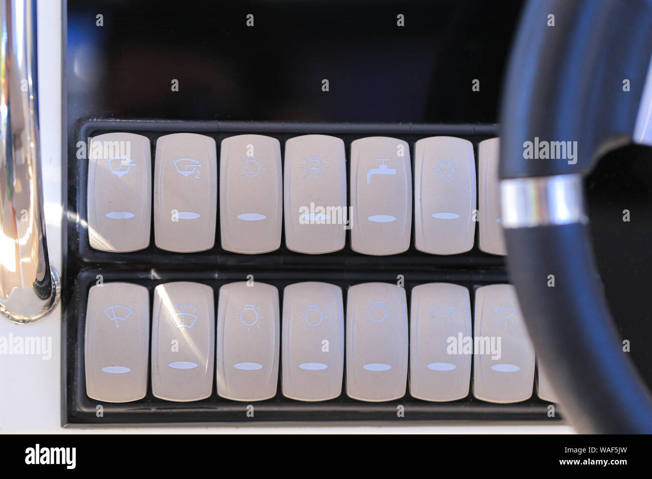 Buttons on the boat control panel Stock Photo - Alamy