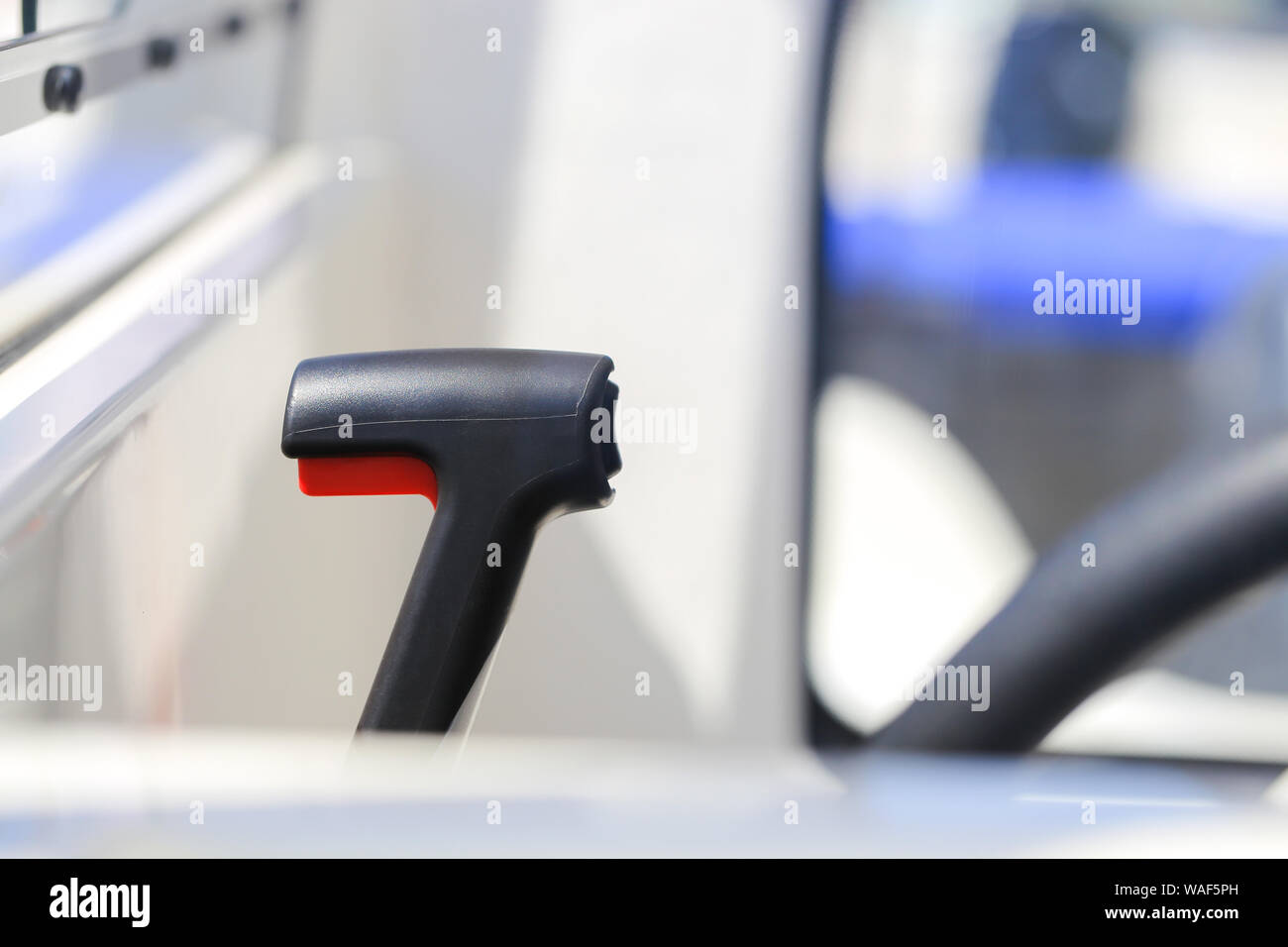 Motor boat throttle control. Handle gas on the boat Stock Photo - Alamy