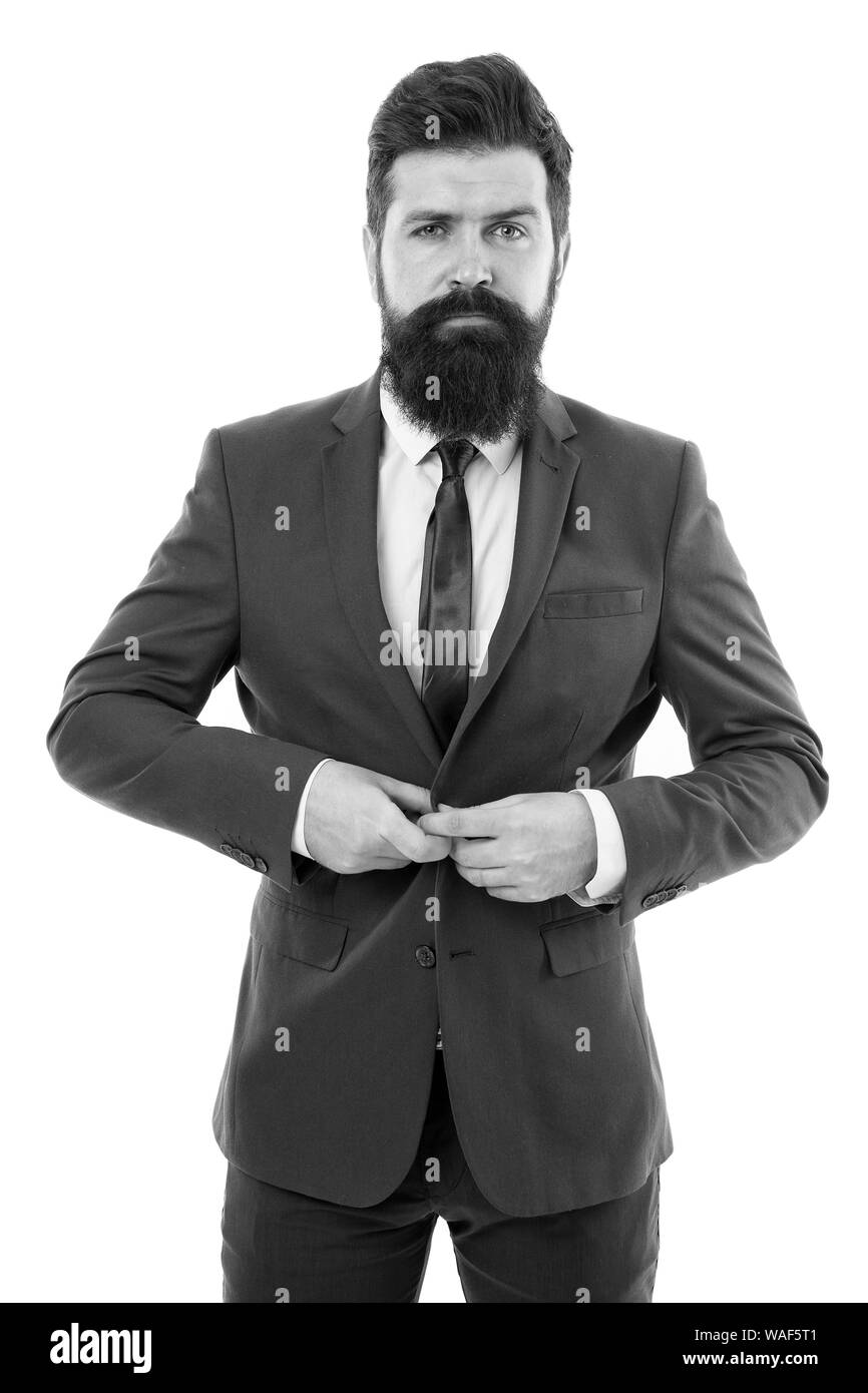 serious employer. brutal boss man isolated on white. bearded ...