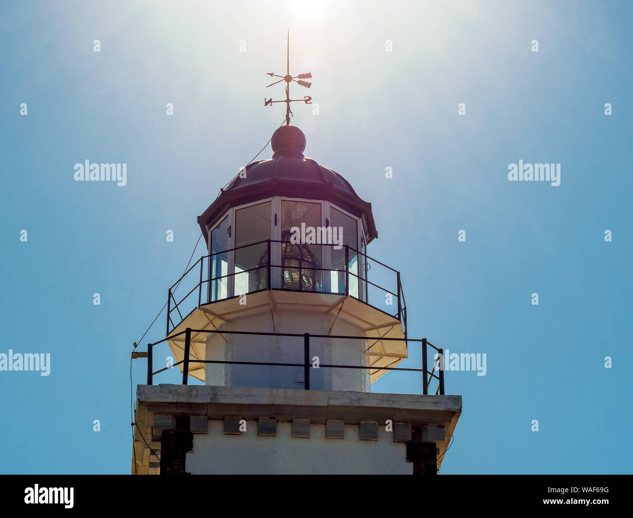 Akrotiri Lighthouse (Faros) with clear sky - Santorini Greece Stock ...