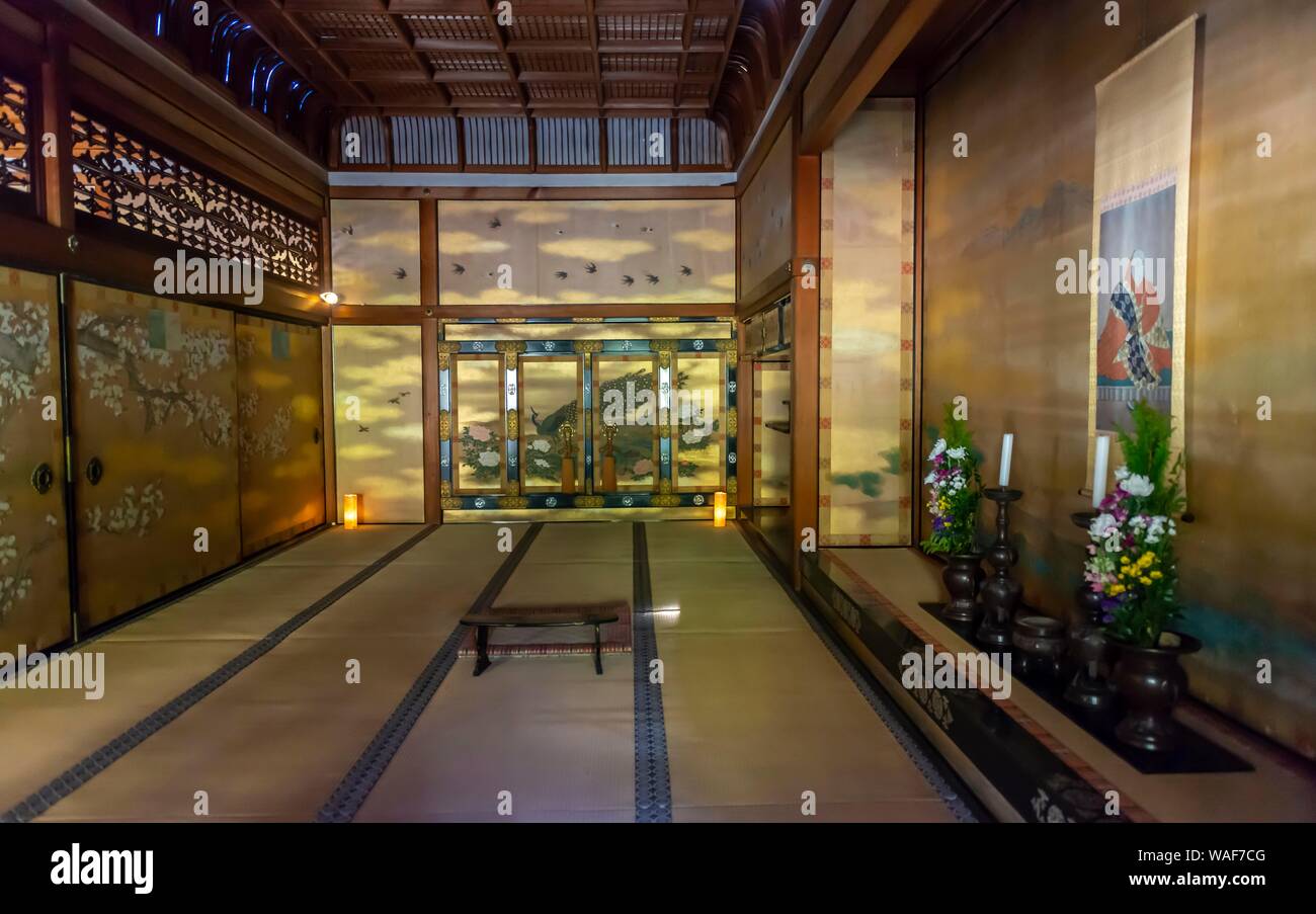 Interior at Ninna-ji Temple Goten, residence of the monks, Kyoto, Japan ...