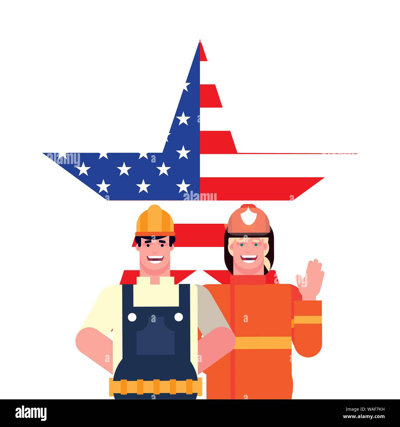 happy labor day - firefighter and worker man professional vector ...