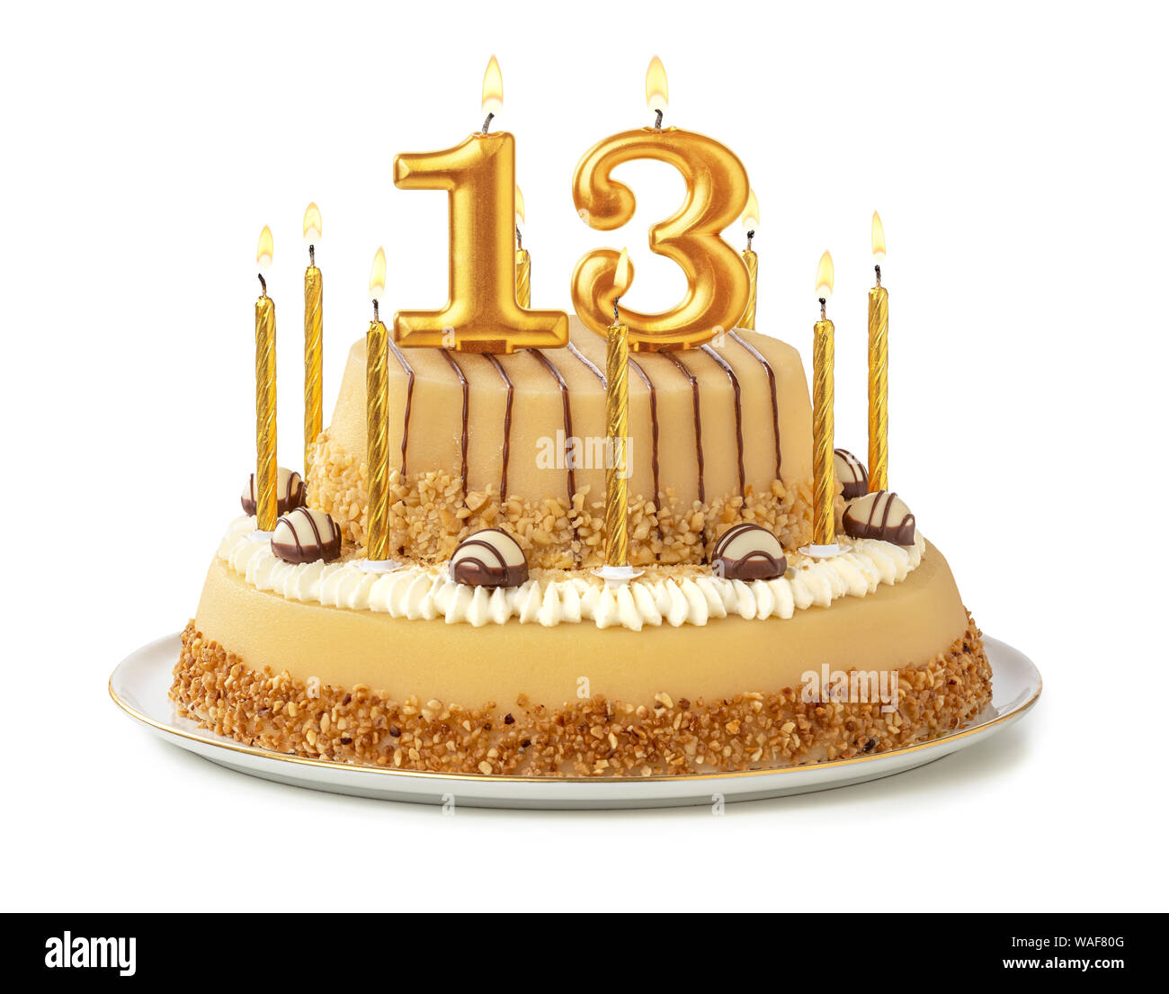 Festive cake with golden candles - Number 13 Stock Photo - Alamy