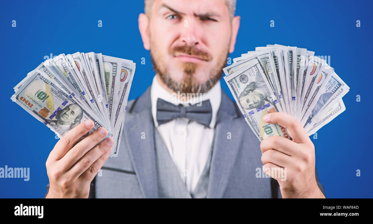 Take my money. Gain real money. Richness and wellbeing concept. Cash ...