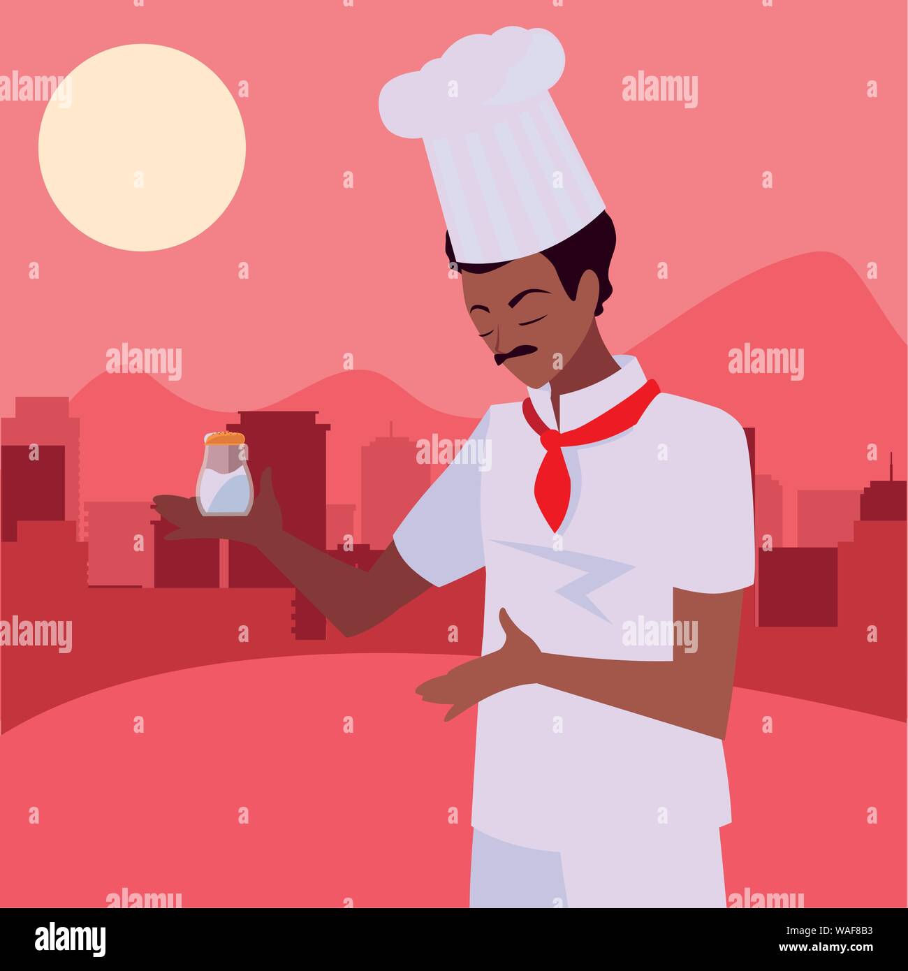 man chef holding salt cooking city street vector illustration Stock ...