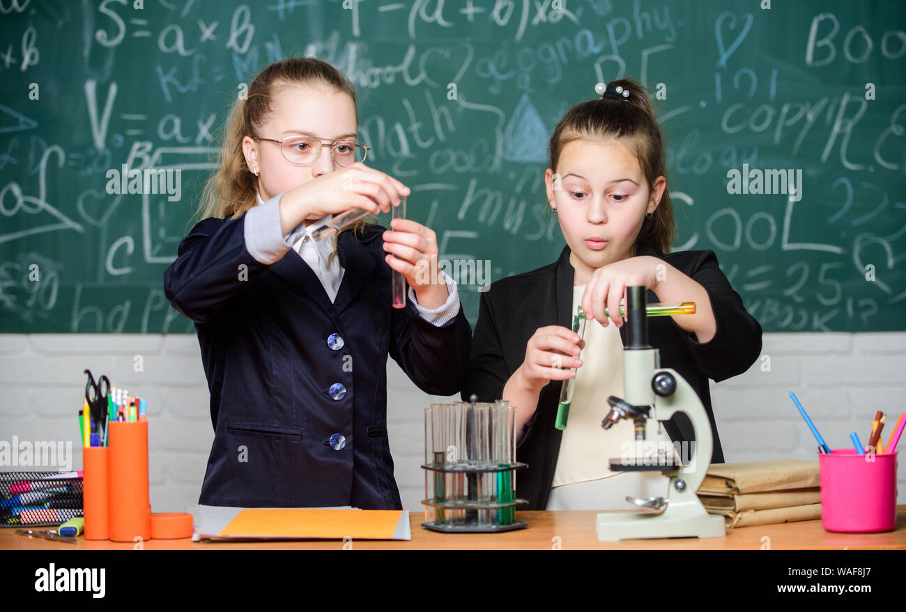 Gymnasium students with in depth study of natural sciences. Girls ...