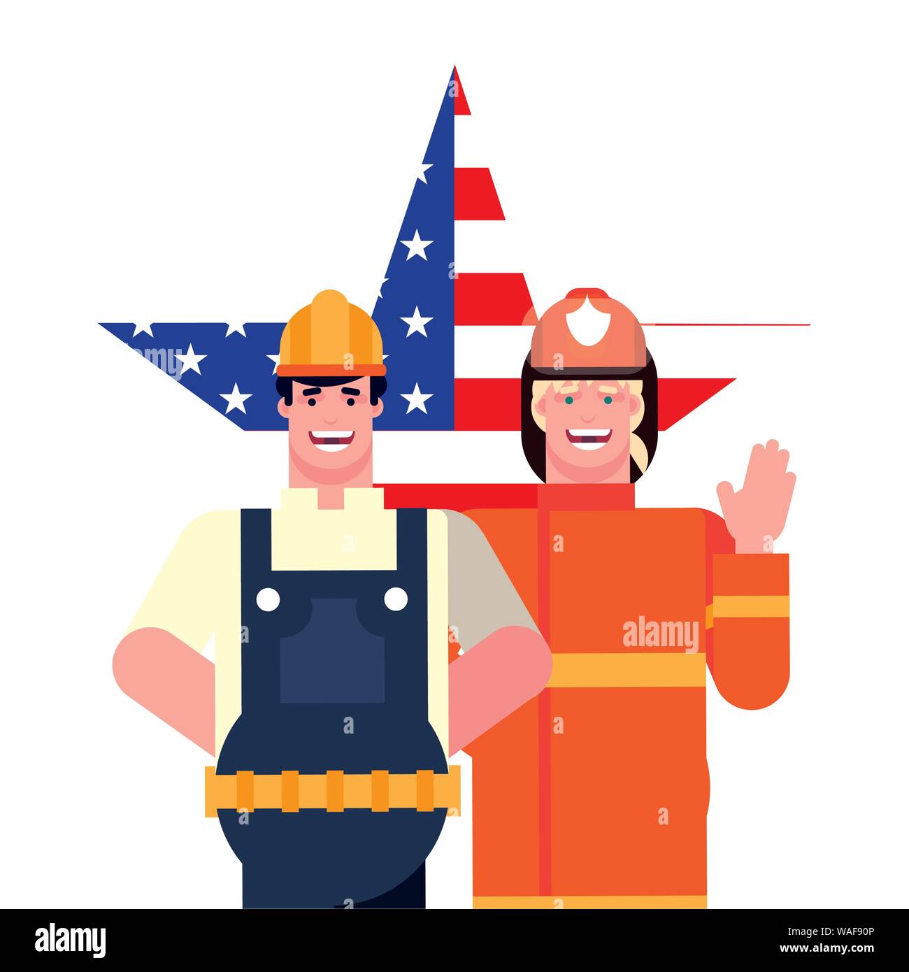 happy labor day - firefighter and worker professional american flag ...