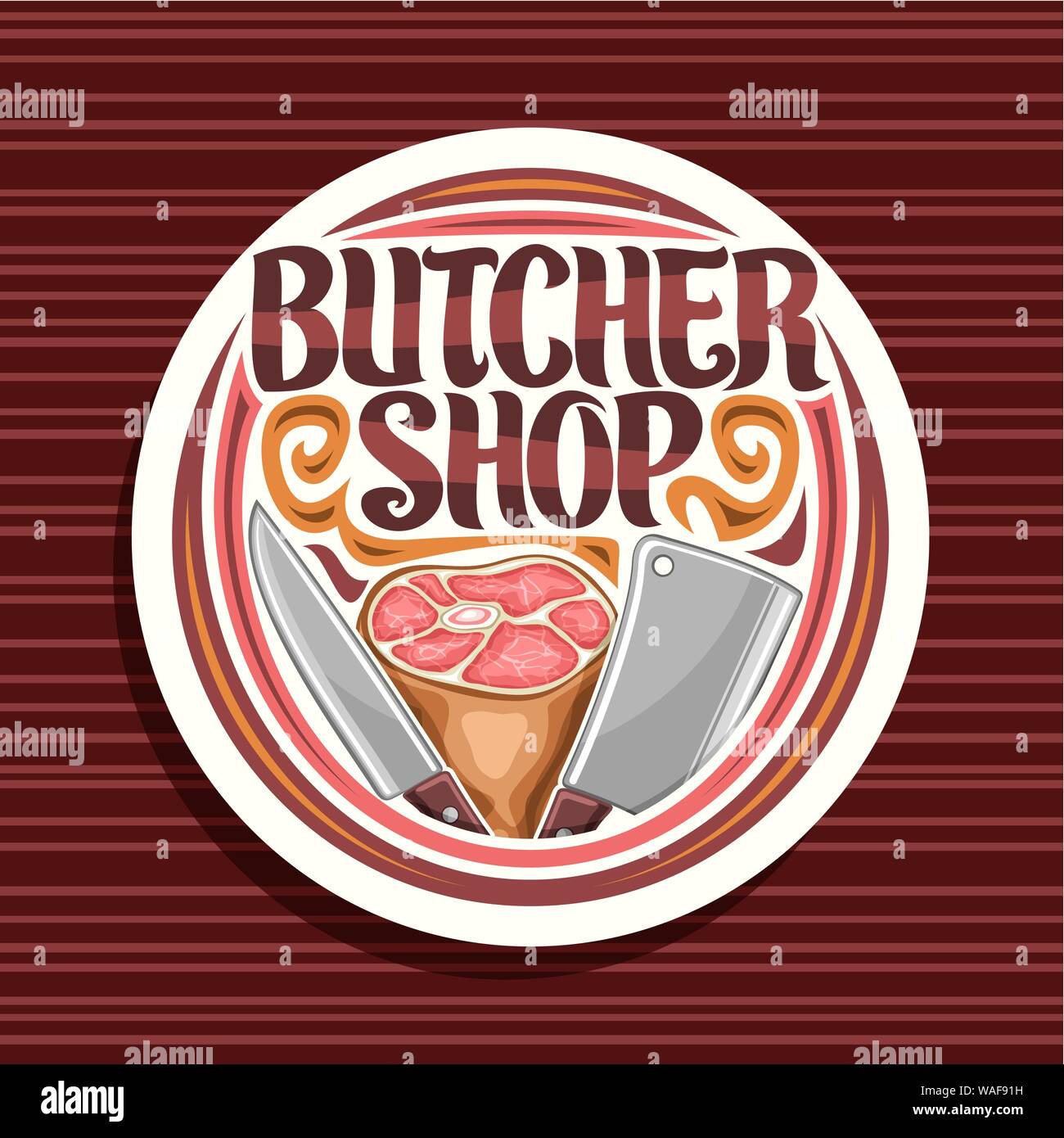 Vector logo for Butcher Shop, white round sign board with illustration ...