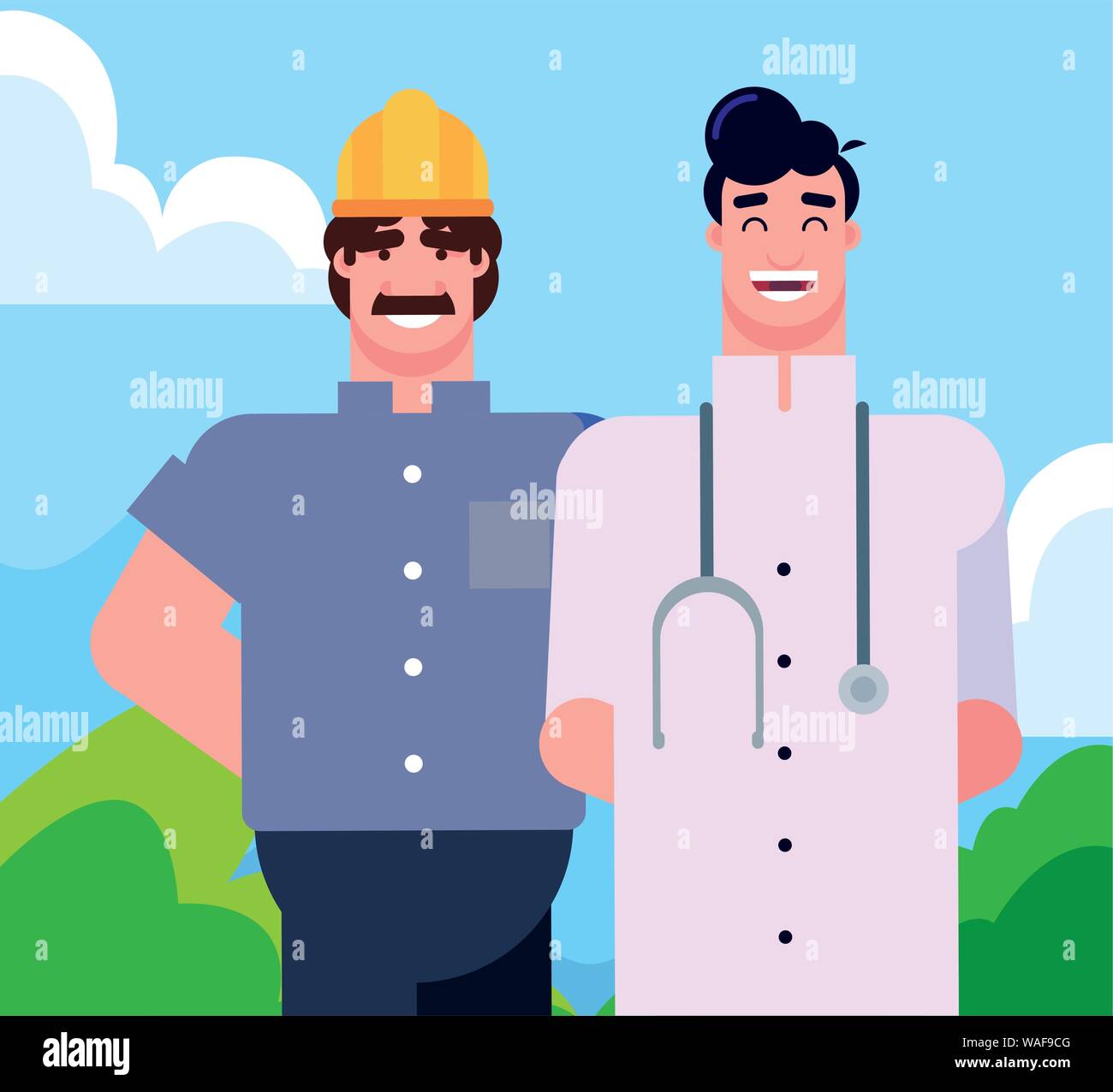 happy labor day - doctor and worker outdoor background vector ...