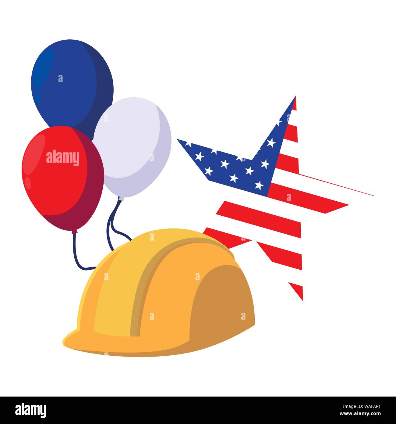 happy labor day - worker helmet flag star balloons vector illustration ...