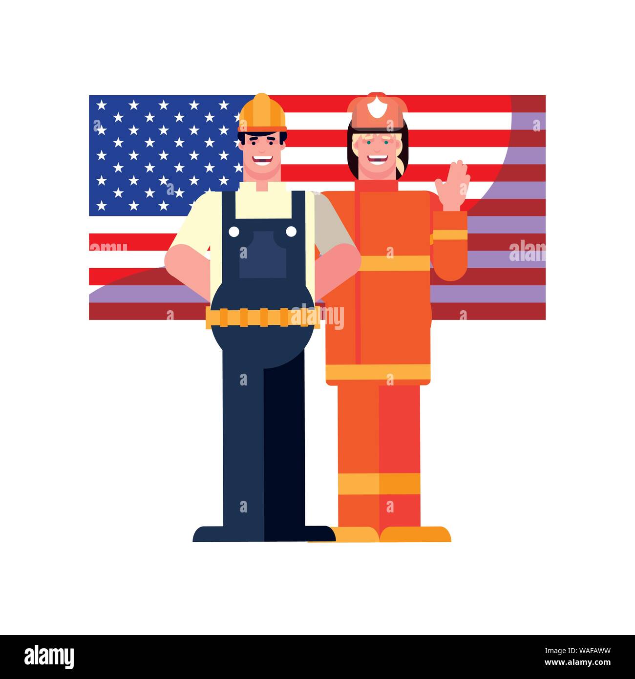 happy labor day - fireman and worker man professional american flag ...