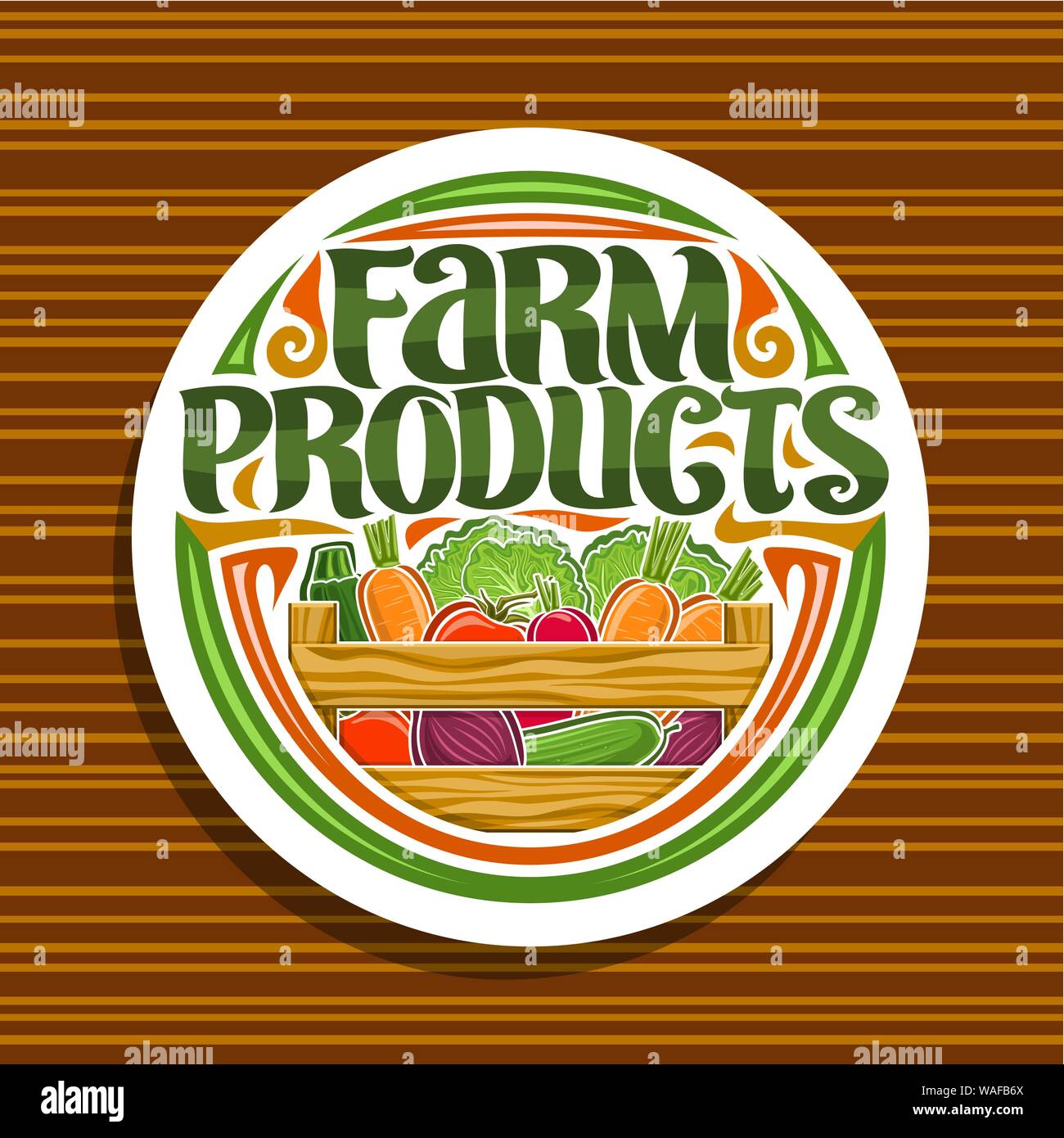 Vector logo for Farm Products, white signage with heap of zucchini, raw ...
