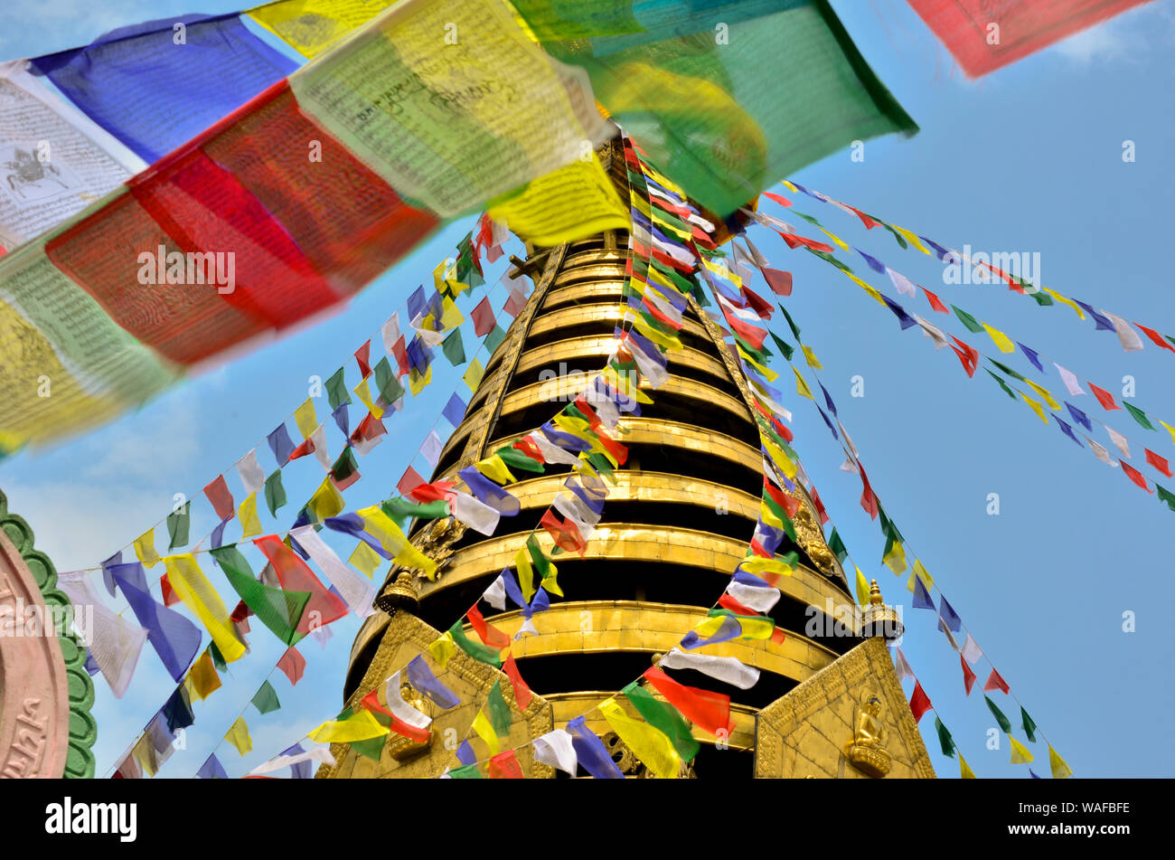 Colorful buddhist pennants and temple behind in Kathmandu, Nepal Stock ...