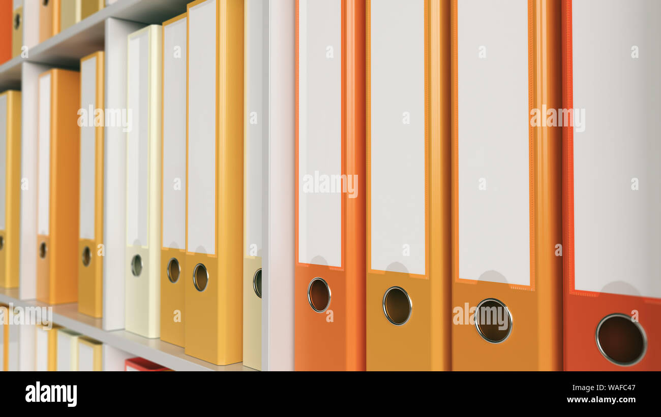 Cluttered shelf with colorful folders as 3d Rendering Stock Photo - Alamy
