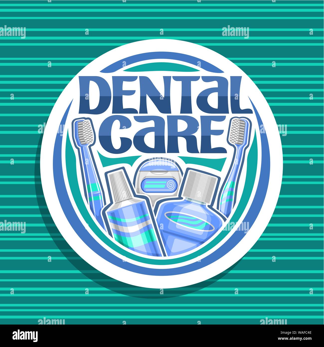 Vector logo for Dental Care, white round signage with illustration of ...
