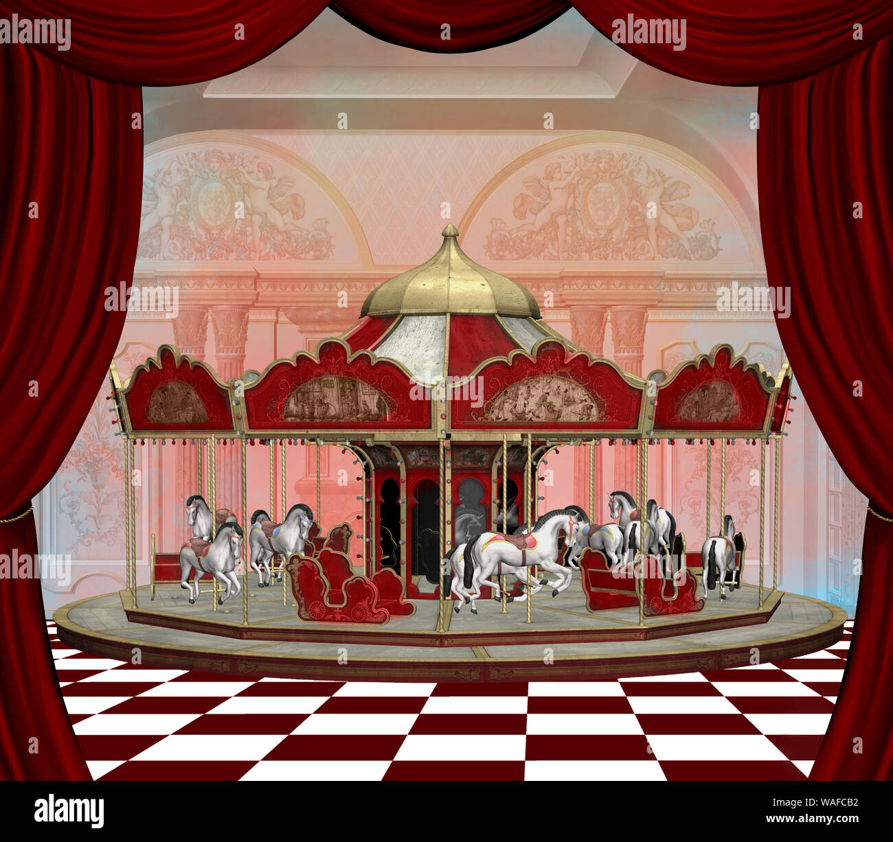 Magic carousel on a surreal stage in the royal residence Stock Photo ...