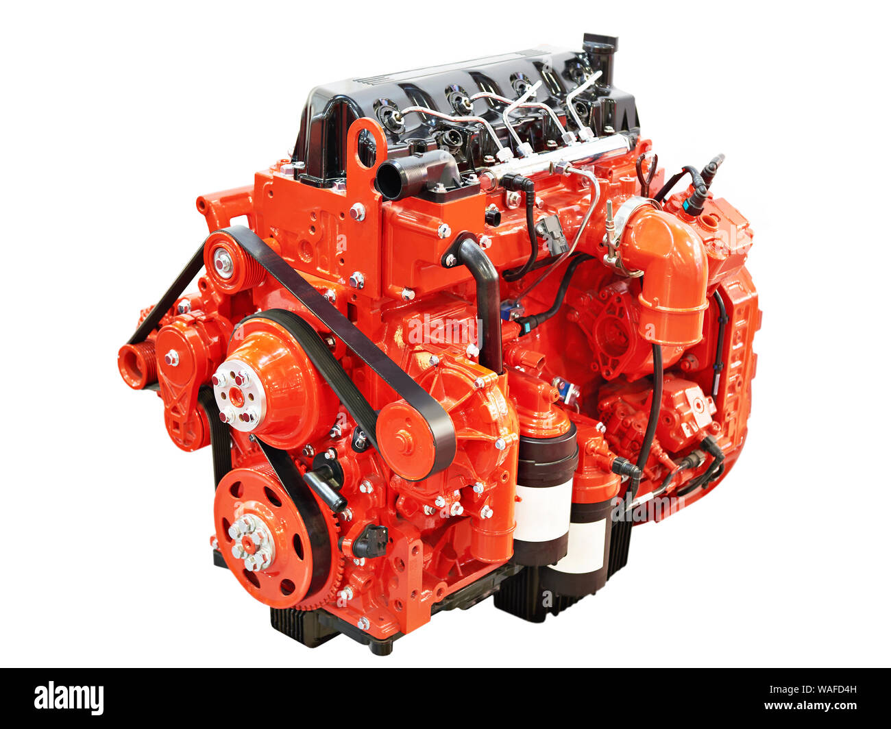 Red diesel engine for trucks and buses isolated on white Stock Photo ...