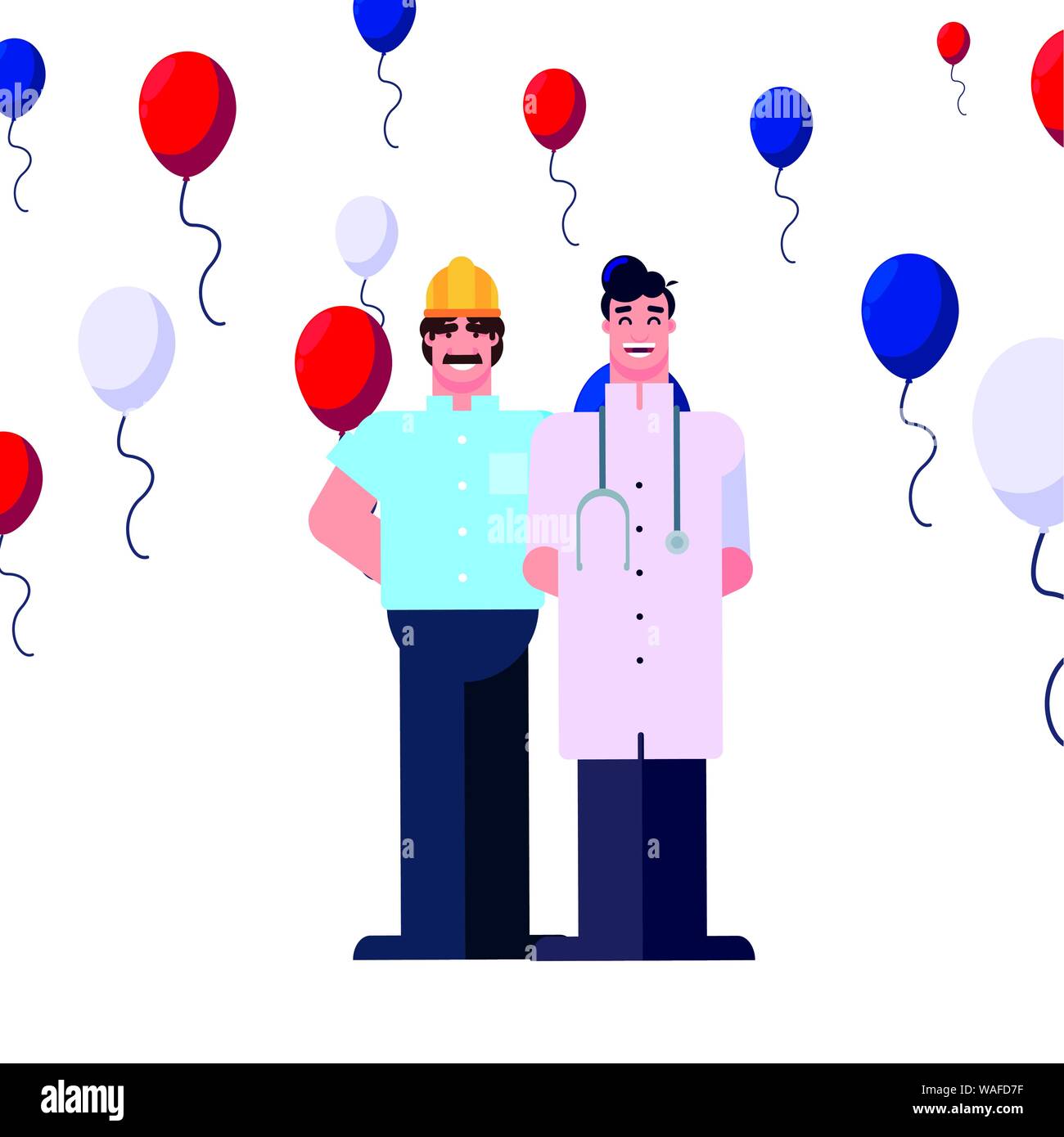 happy labor day - doctor and worker balloons celebration vector ...