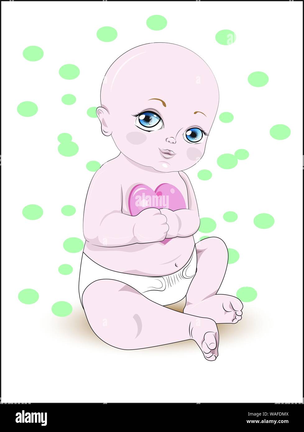 the bald baby with blue eyes, the boy or the girl, sits in a diaper ...
