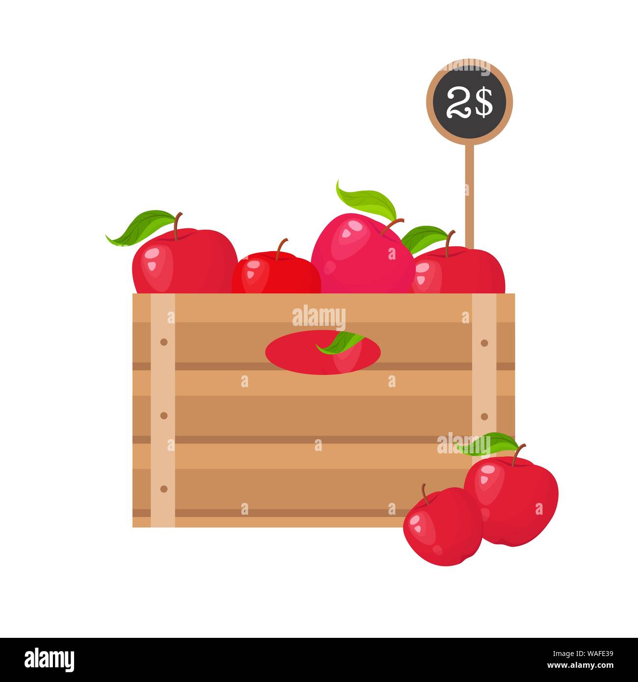 Apples with price tag in wooden grate on white background Stock Vector ...