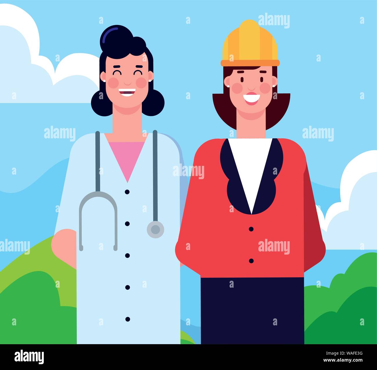 happy labor day - doctor female woman engineer outdoor background ...