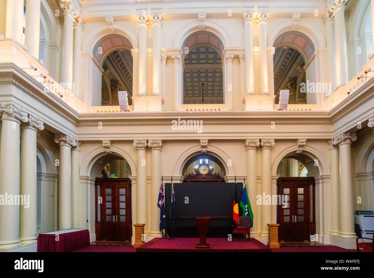 Queen's Hall in Parliament House, Melbourne, with a statue of Queen ...