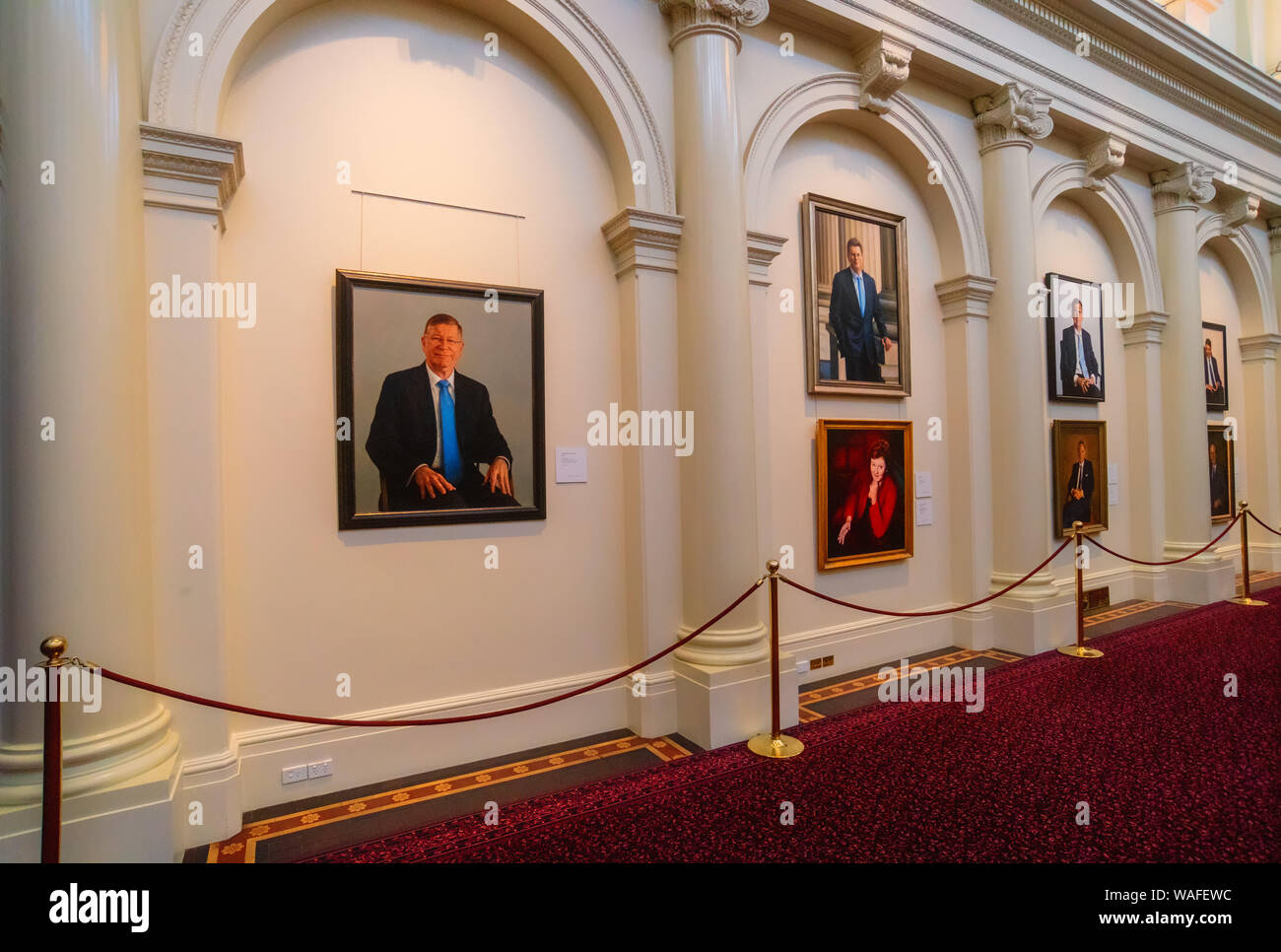 Queen's Hall in Parliament House, Melbourne, with a statue of Queen ...