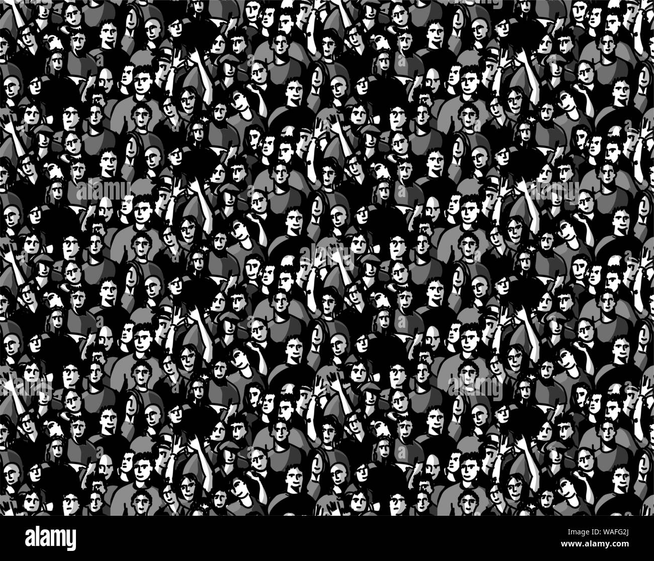 Doodles happy crowd people audience monochrome seamless pattern Stock ...