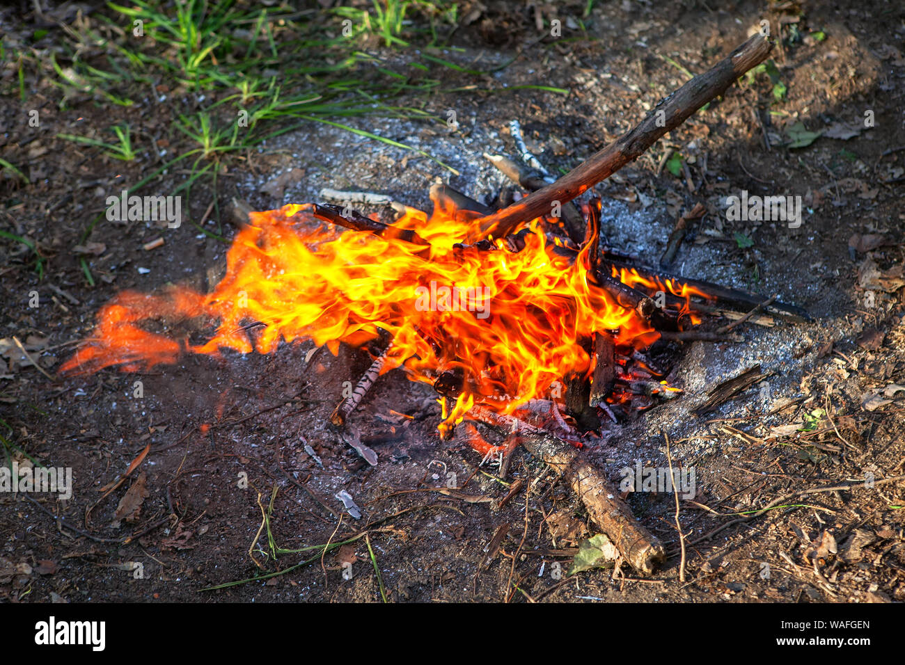 flaming fire for picnic in the weekend Stock Photo - Alamy