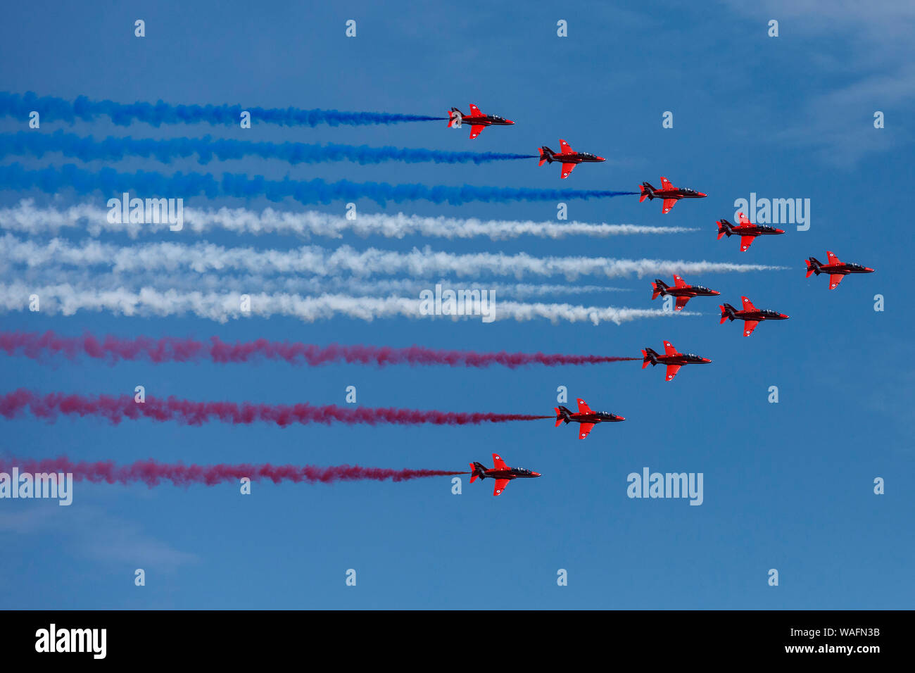 Royal Air Force Red Arrows fly in formation over Boston Massachusetts ...