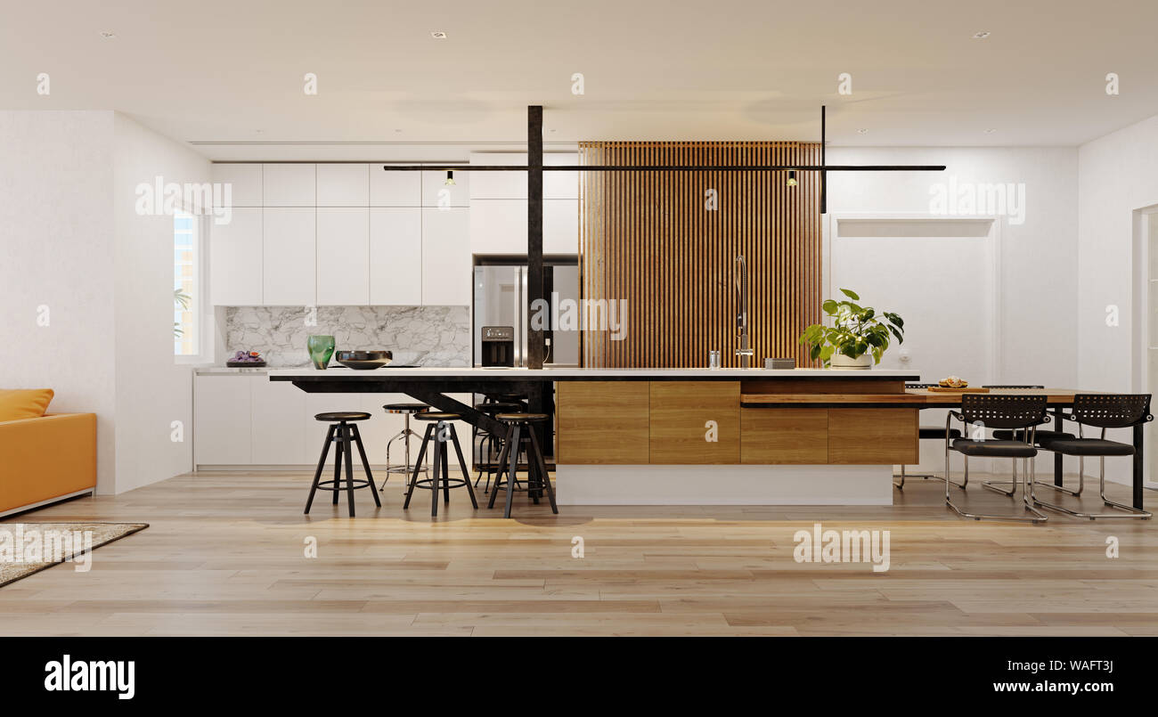 modern kitchen interior. 3d rendering design concept Stock Photo - Alamy