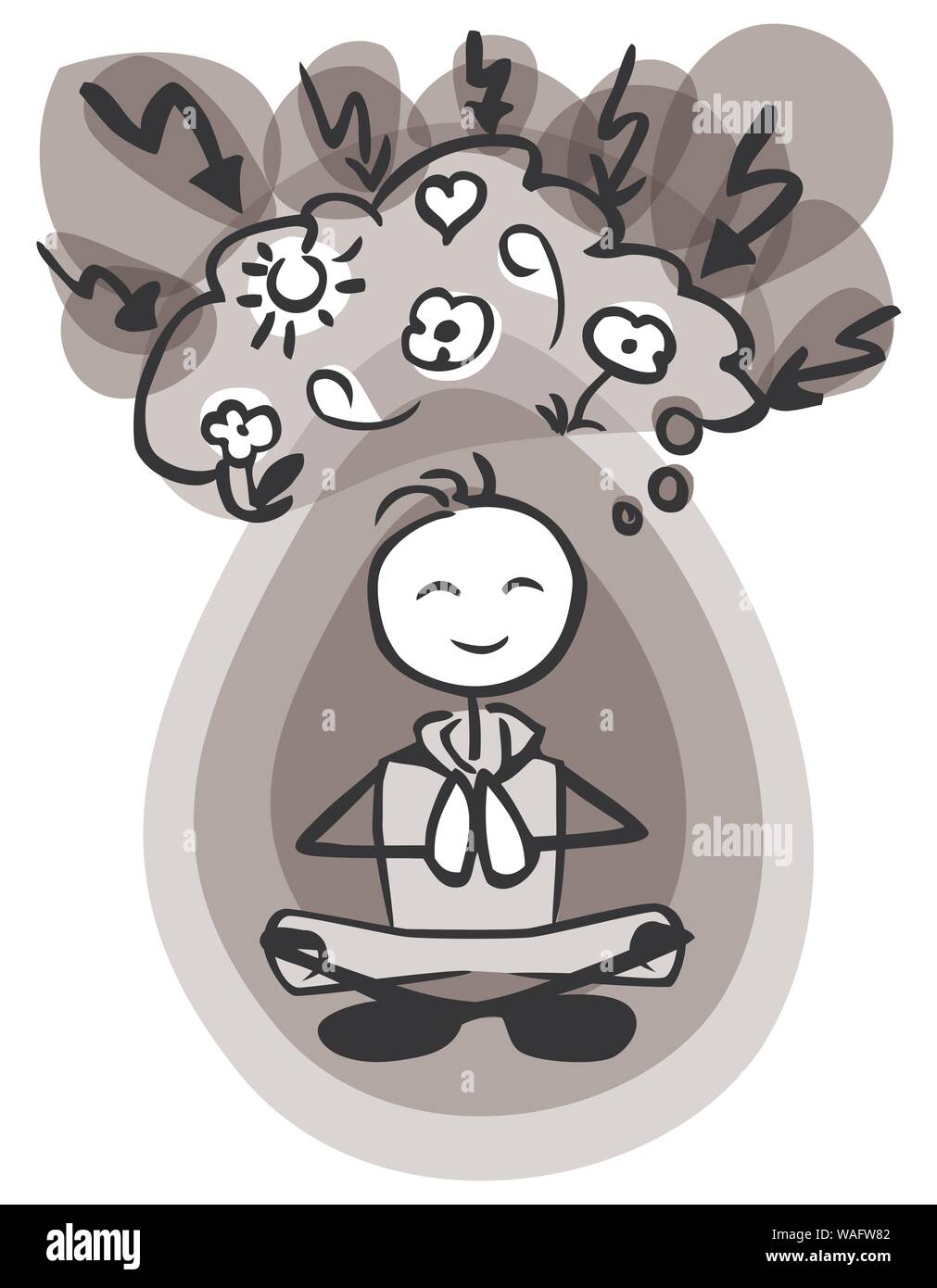 Meditating stickman usual head leisure wear aura thinking positive ...