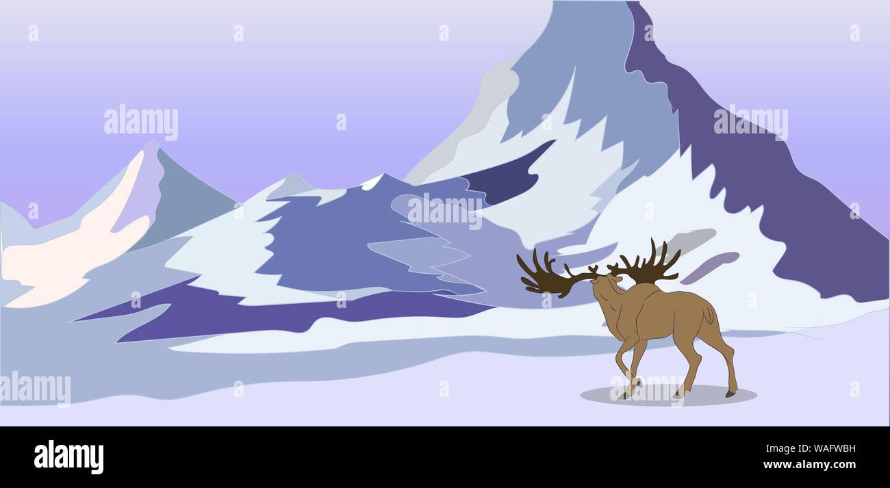 a strong deer running in the mountains, vector Stock Vector Image & Art ...