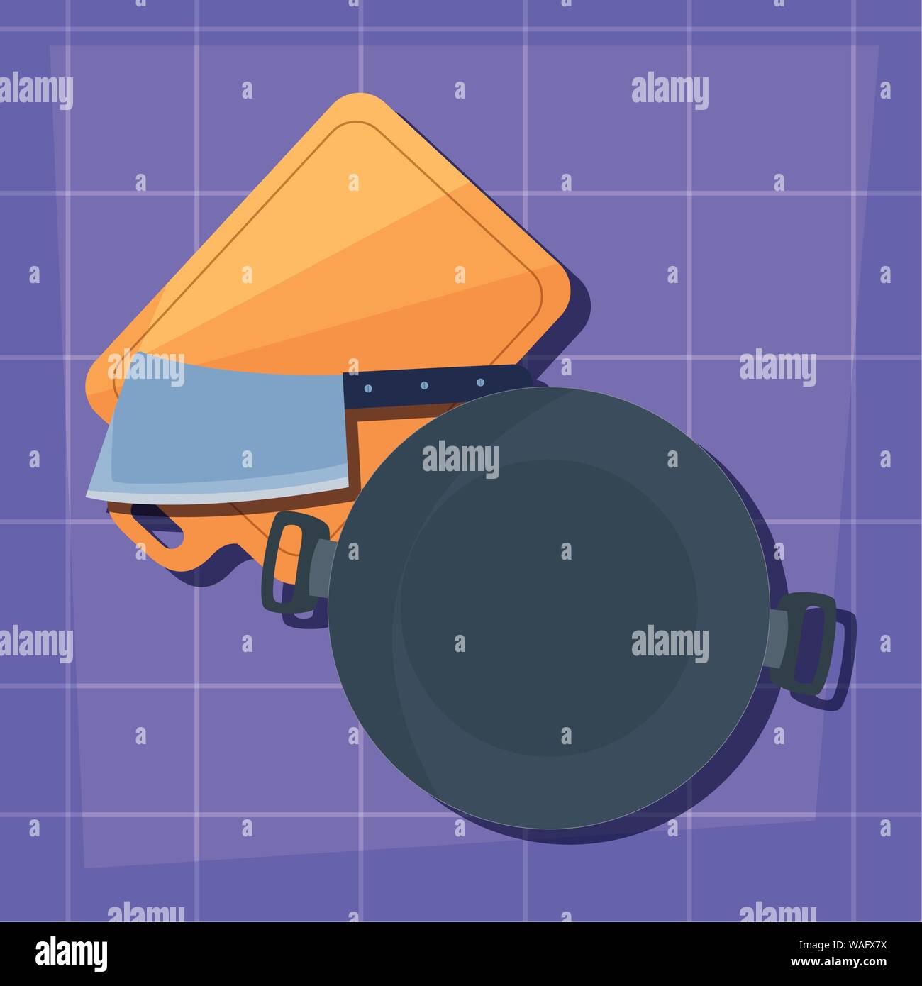 cutting board pan knife preparation cooking vector illustration Stock ...