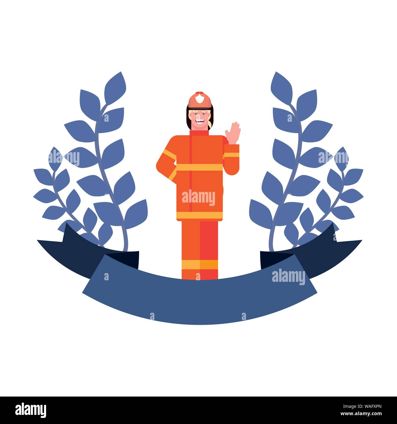 happy labor day - firefighter profession ribbon emblem vector ...