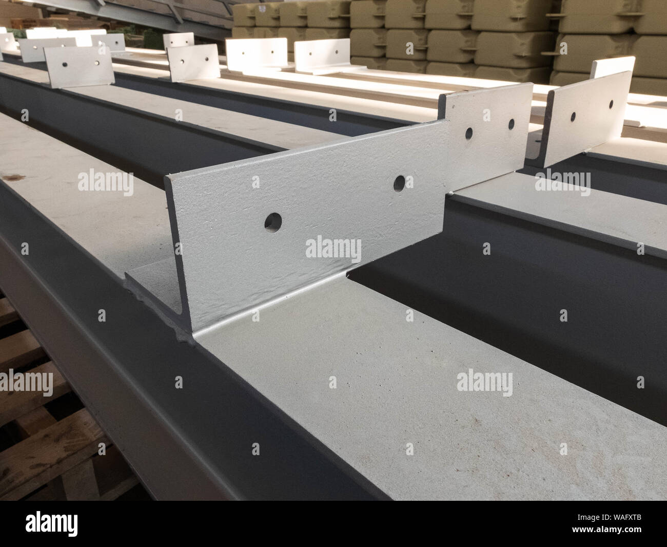 Stacked metal parts of a pre-fabricated building. Fast-built camp ...