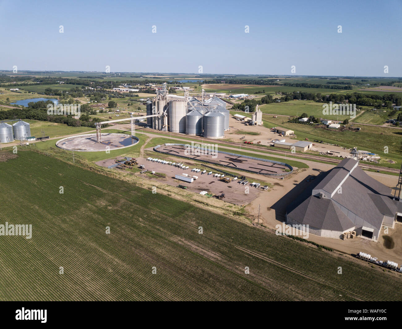 Aerial view of farmland and agricultural buildings in Madison, South ...