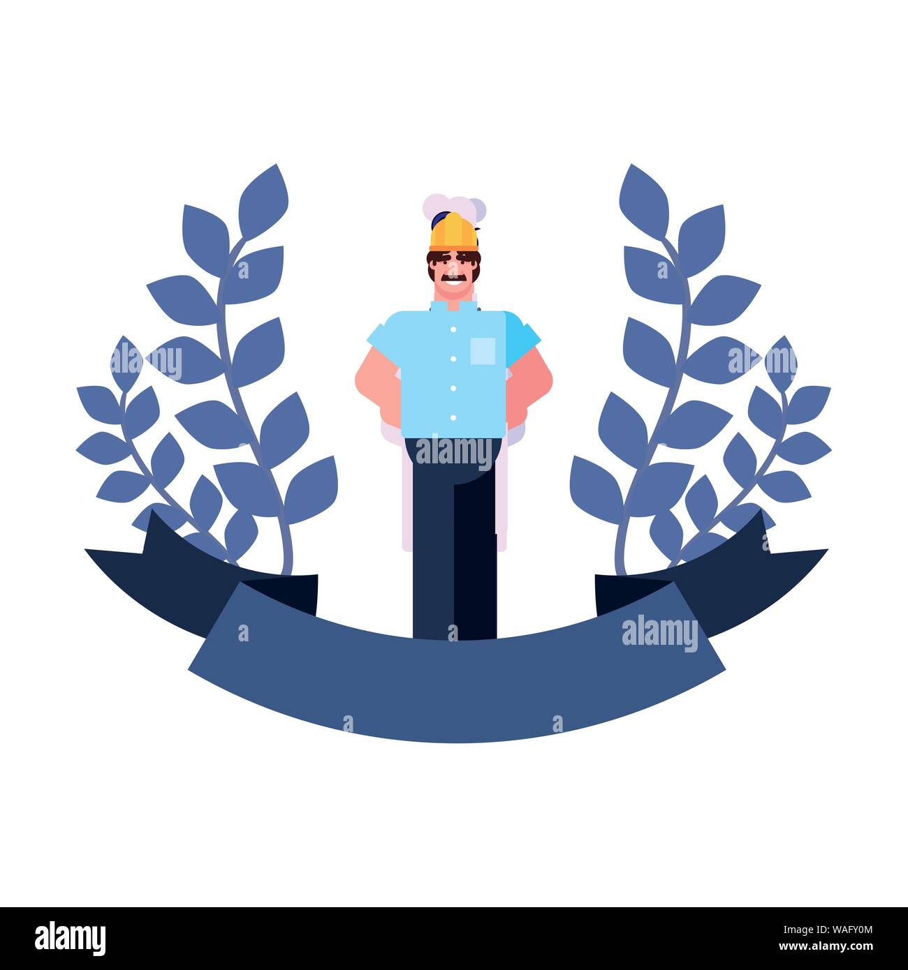 happy labor day - contractor man profession ribbon emblem vector ...