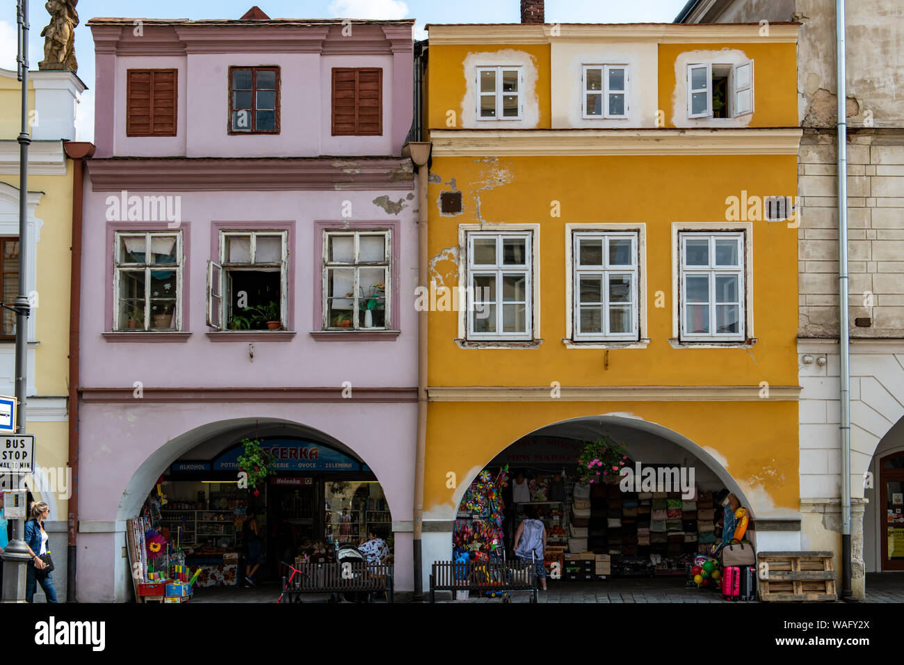 Colorful buildings line the streets of Litomysl, Czech Republic Stock ...