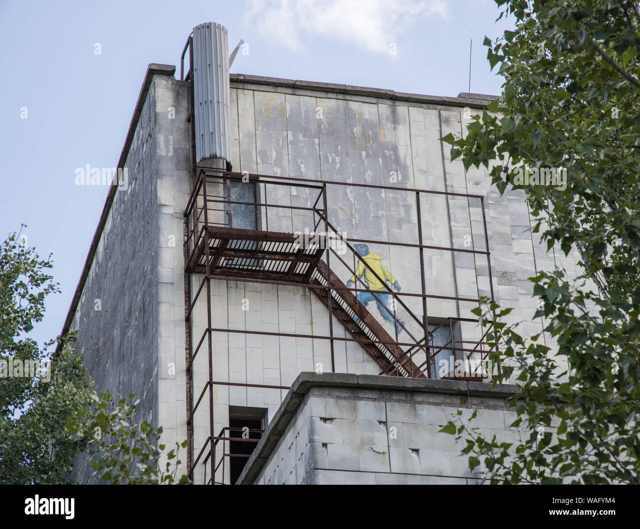 Chernobyl Exclusion Zone - Pripyat - Worker graffiti by fire escape ...