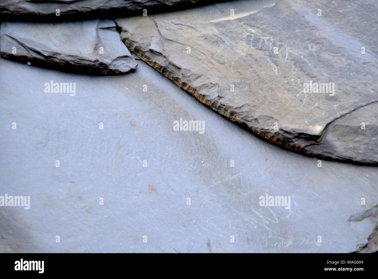Details of shale roof on a house built from schist in Piodão, one of ...